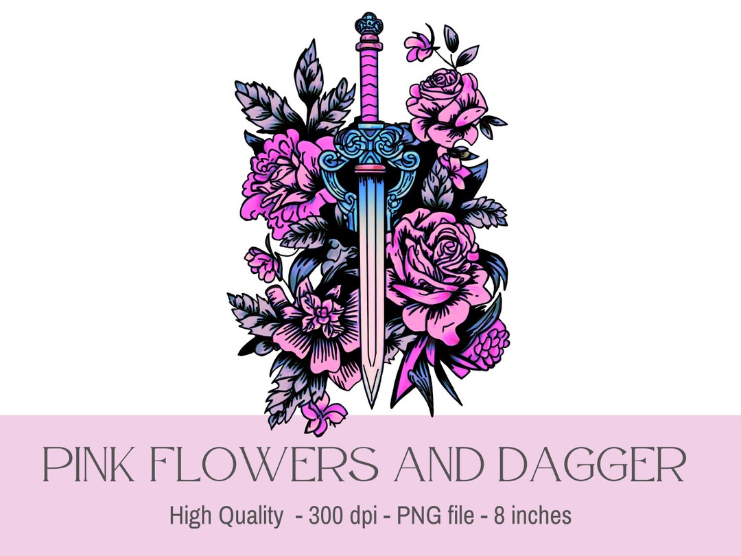 Sword PNG, Pink Rose Clipart, Dagger and Roses PNG, Tattoo Style ...