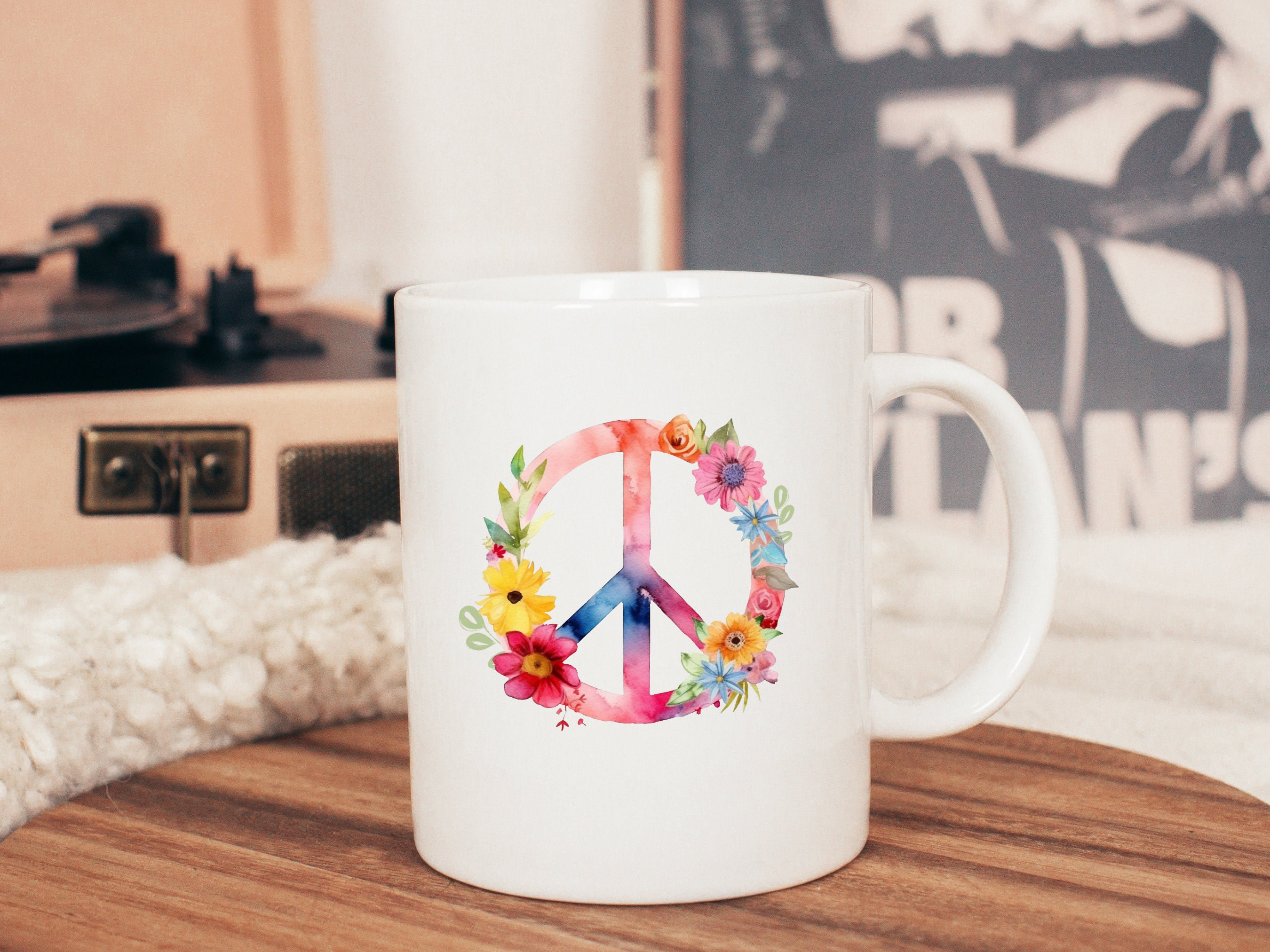 Watercolor Floral Peace Sign PNG, Peace Sign Sublimation PNG, Groovy ...