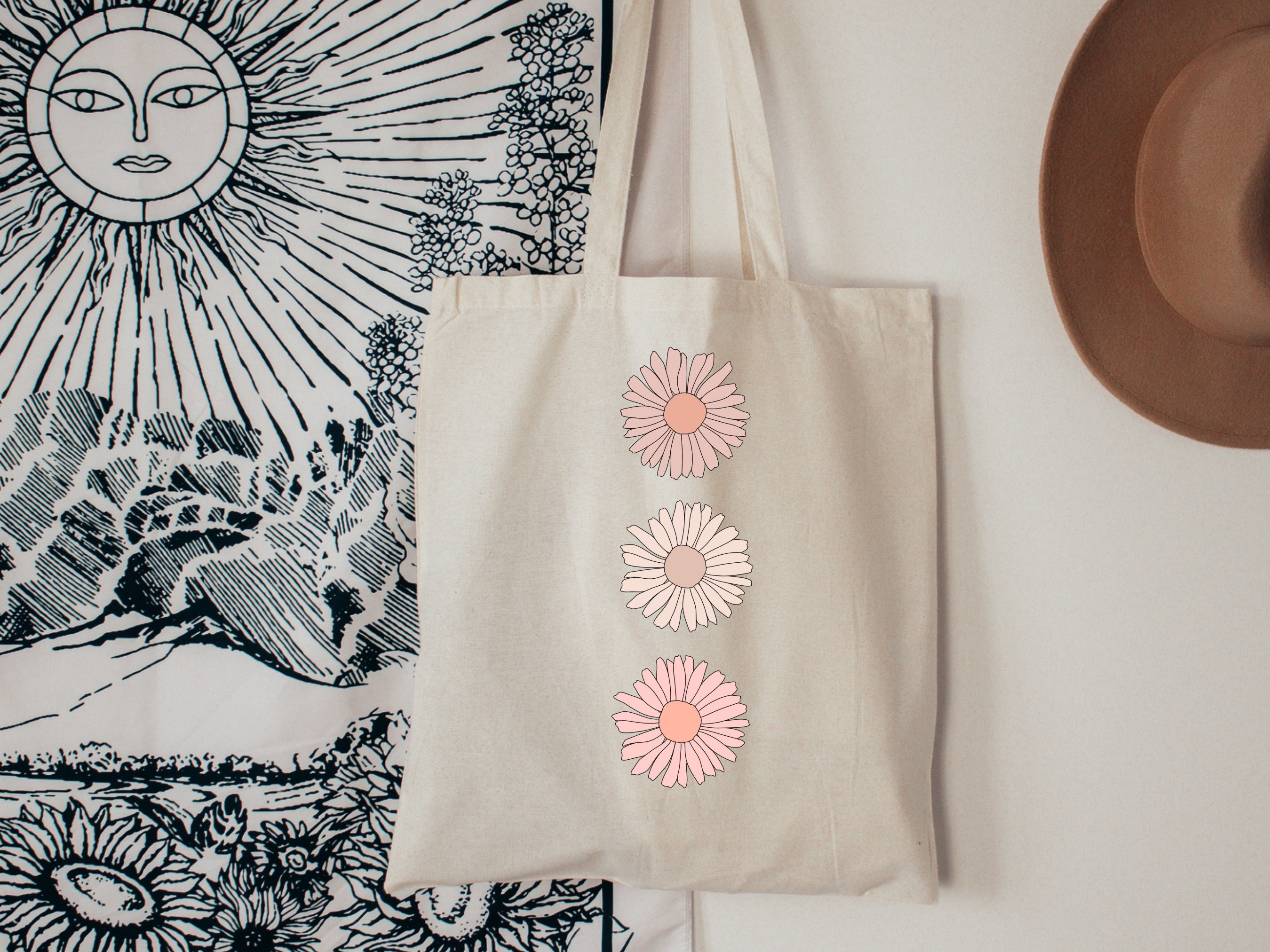 Boho Daisies Clipart, Boho Flowers PNG, Pastel Flower Clipart, Retro ...