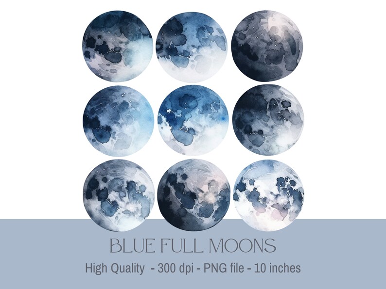 Watercolor Full Moon PNG, Moon Child PNG, Blue Moon PNG, Lunar Png ...