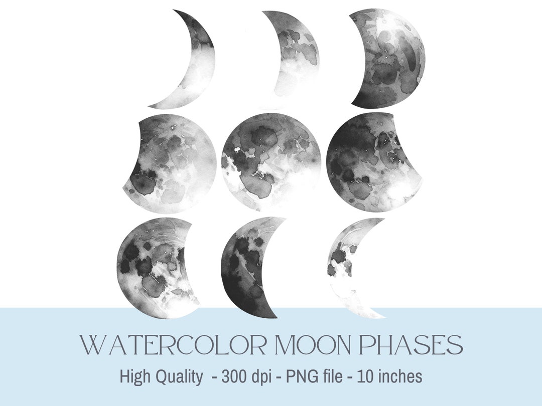 Watercolor Moon Phase PNG, Moon PNG, Crescent Moon PNG, Celestial Png ...