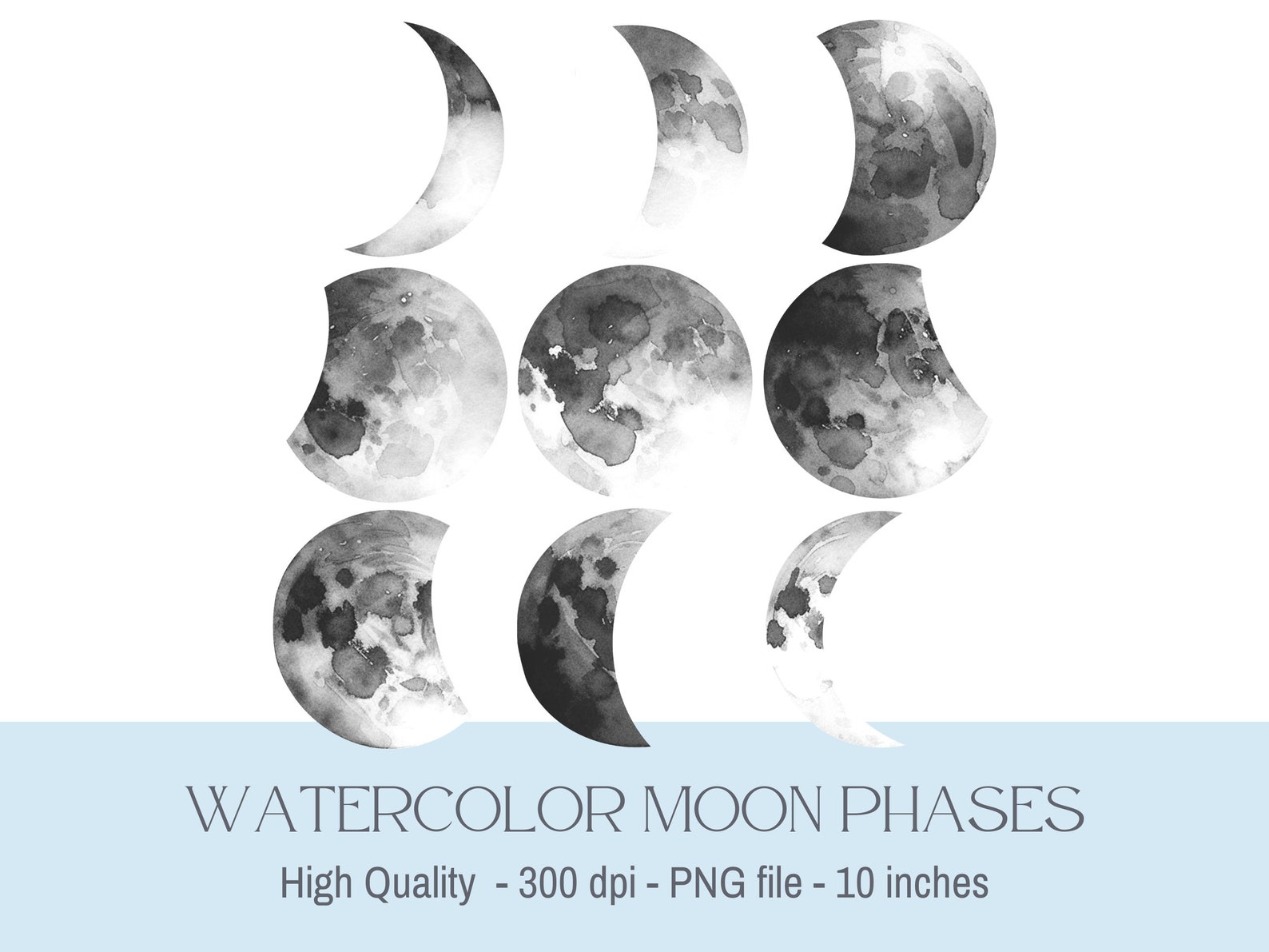 Watercolor Moon Phase PNG, Moon PNG, Crescent Moon PNG, Celestial Png ...