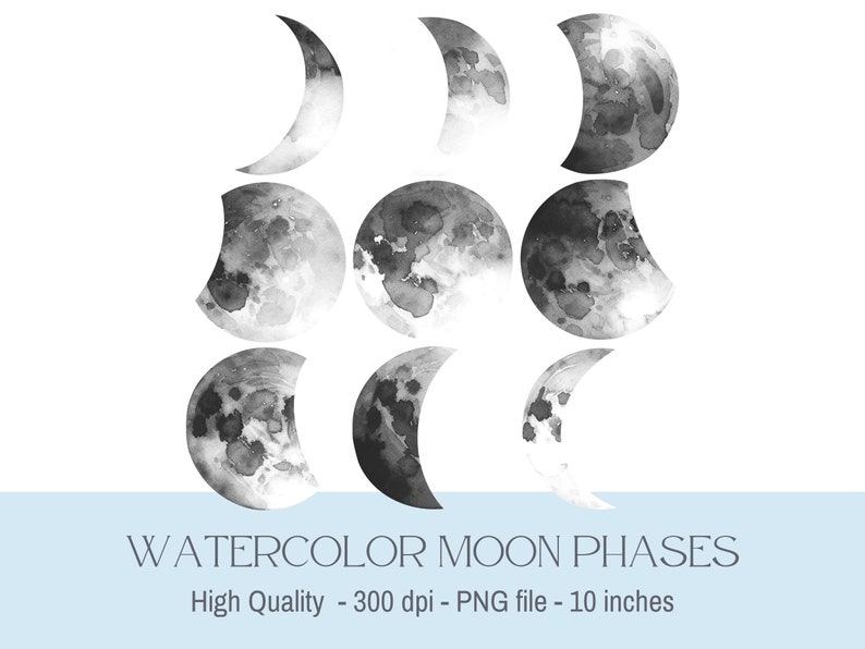 Watercolor Moon Phase PNG, Moon PNG, Crescent Moon PNG, Celestial Png ...