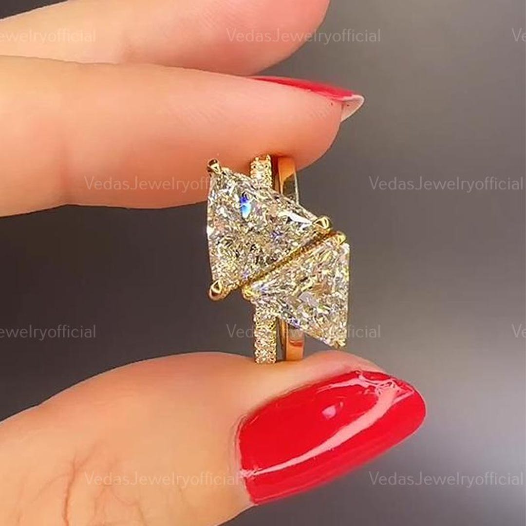14K Solid Gold Trillion Cut Engagement Ring, 4TCW Moissanite Wedding ...