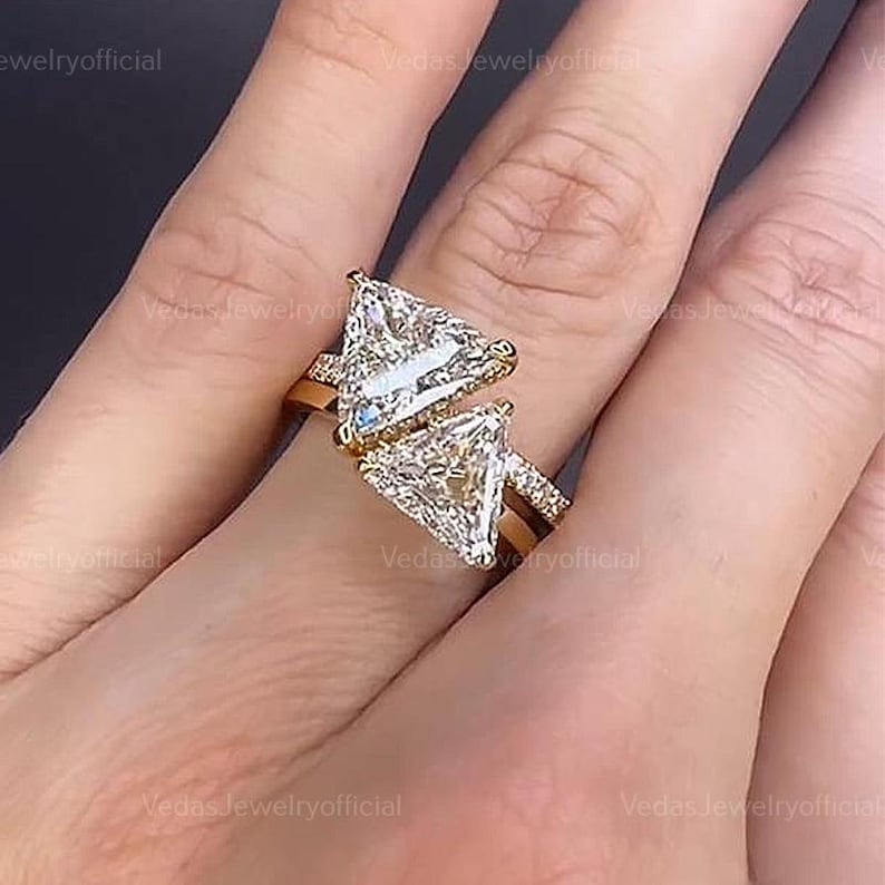 14K Solid Gold Trillion Cut Engagement Ring, 4TCW Moissanite Wedding ...