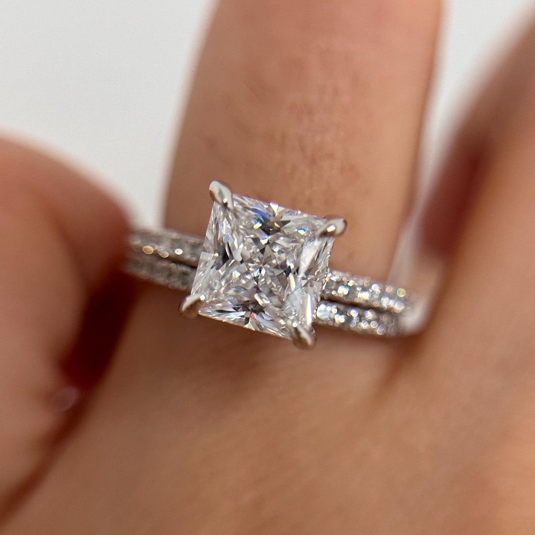 Princess Cut Bridal Set Ring, 2 CT Princess Cut Colorless Moissanite ...