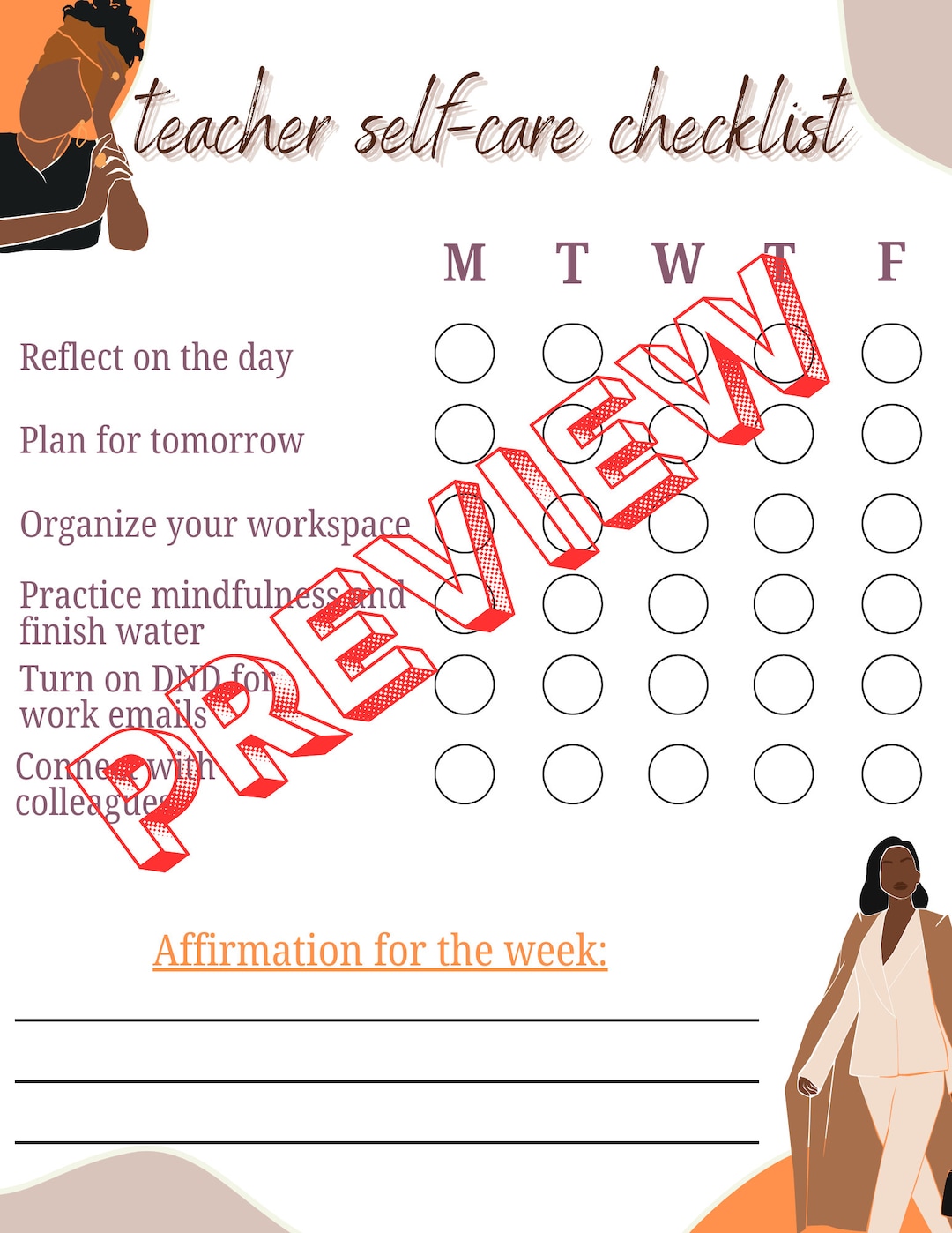 Teacher Self-care Checklist - Etsy
