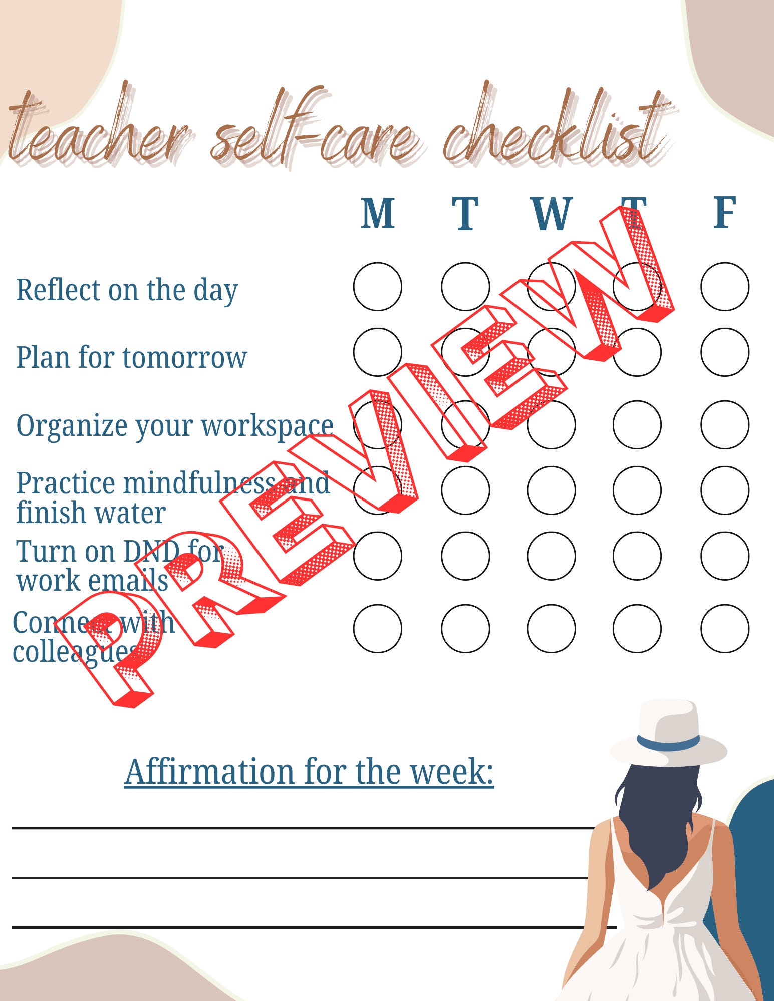 Teacher Self-care Checklist - Etsy