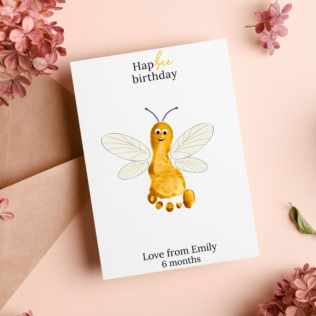 Hap-bee Birthday Card for Child's Footprint | Happy Birthday Footprint ...