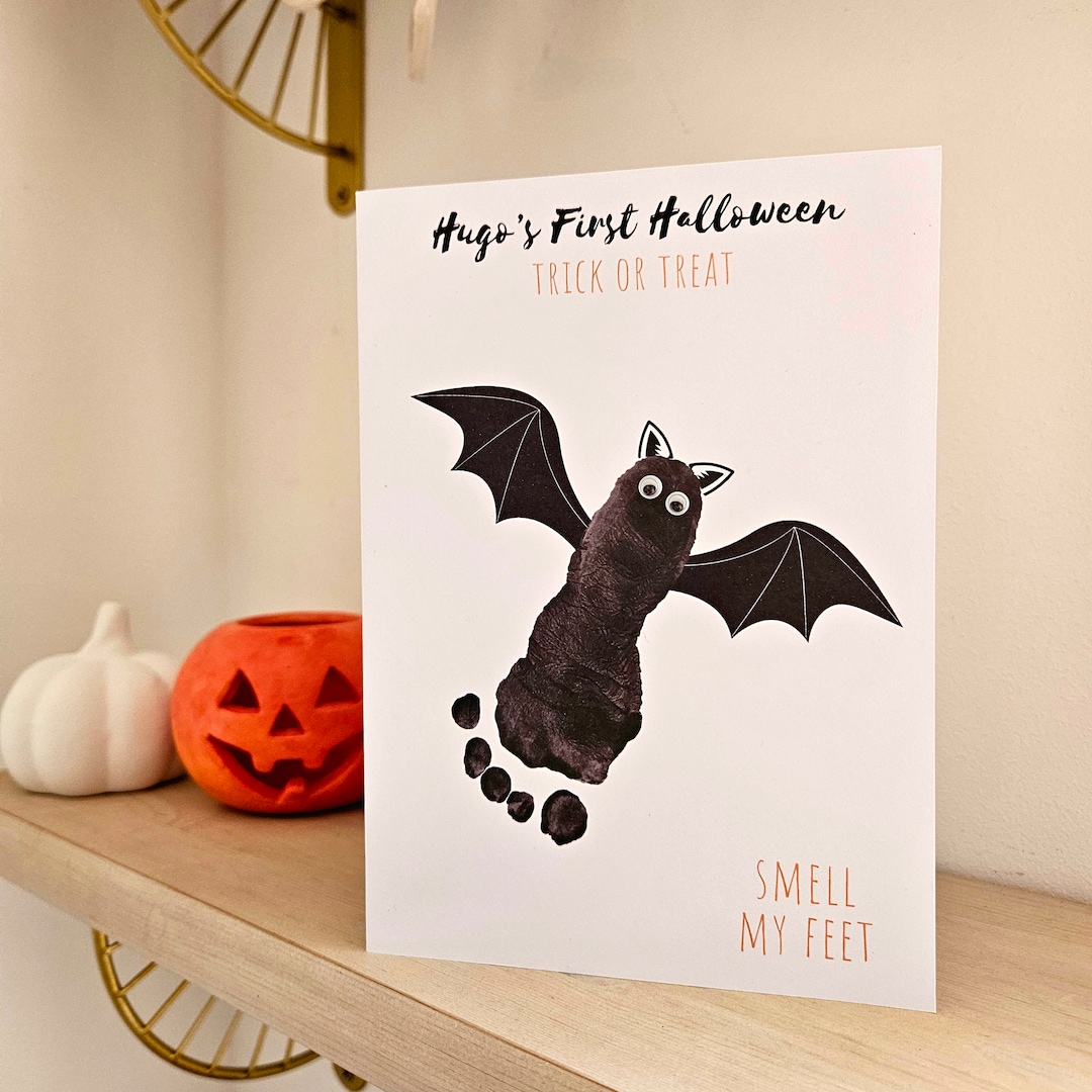 Personalised Babies First Halloween Bat Footprint Card | Trick or Treat ...