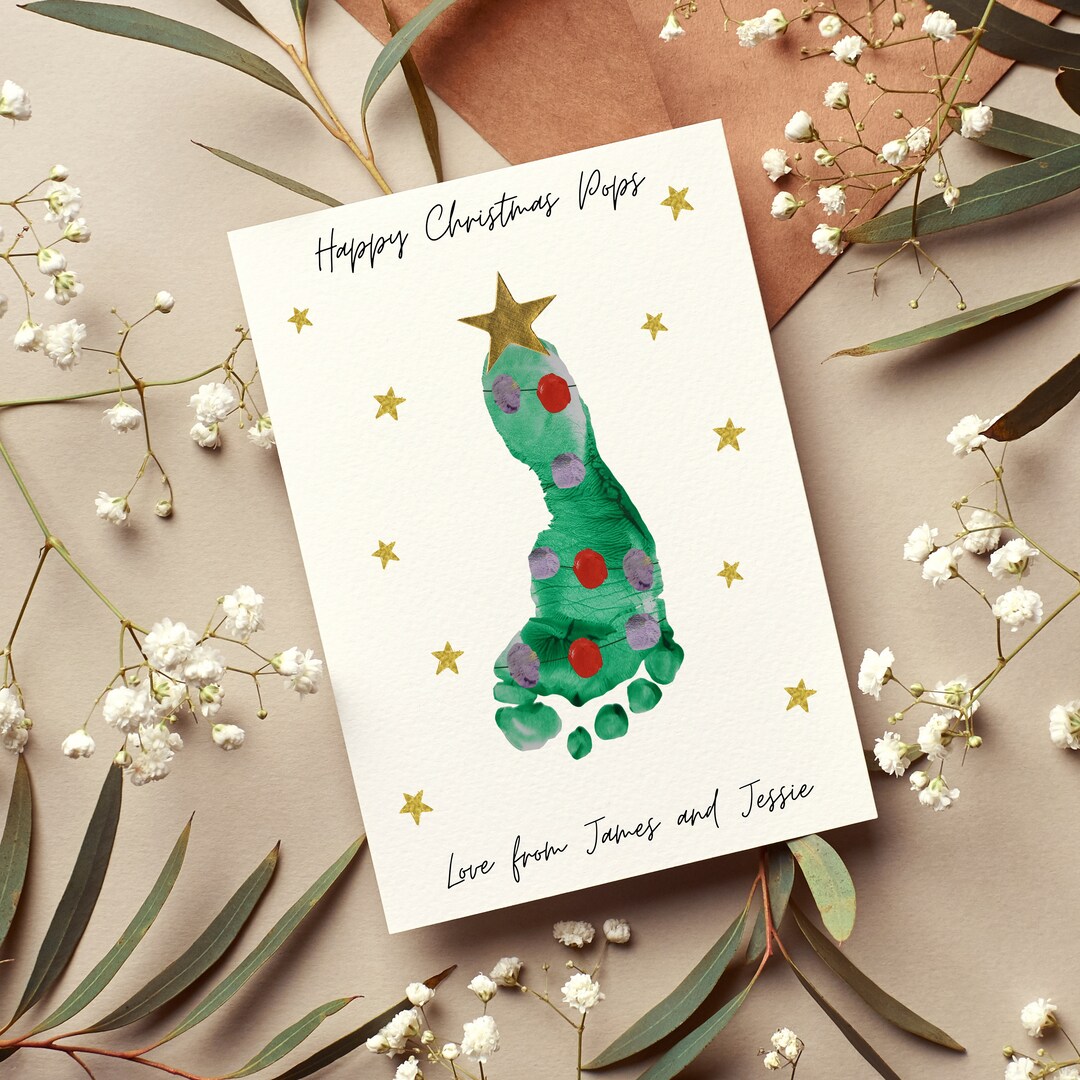 Personalised Footprint Christmas Tree Card Kit: Sibling Keepsake - Etsy UK