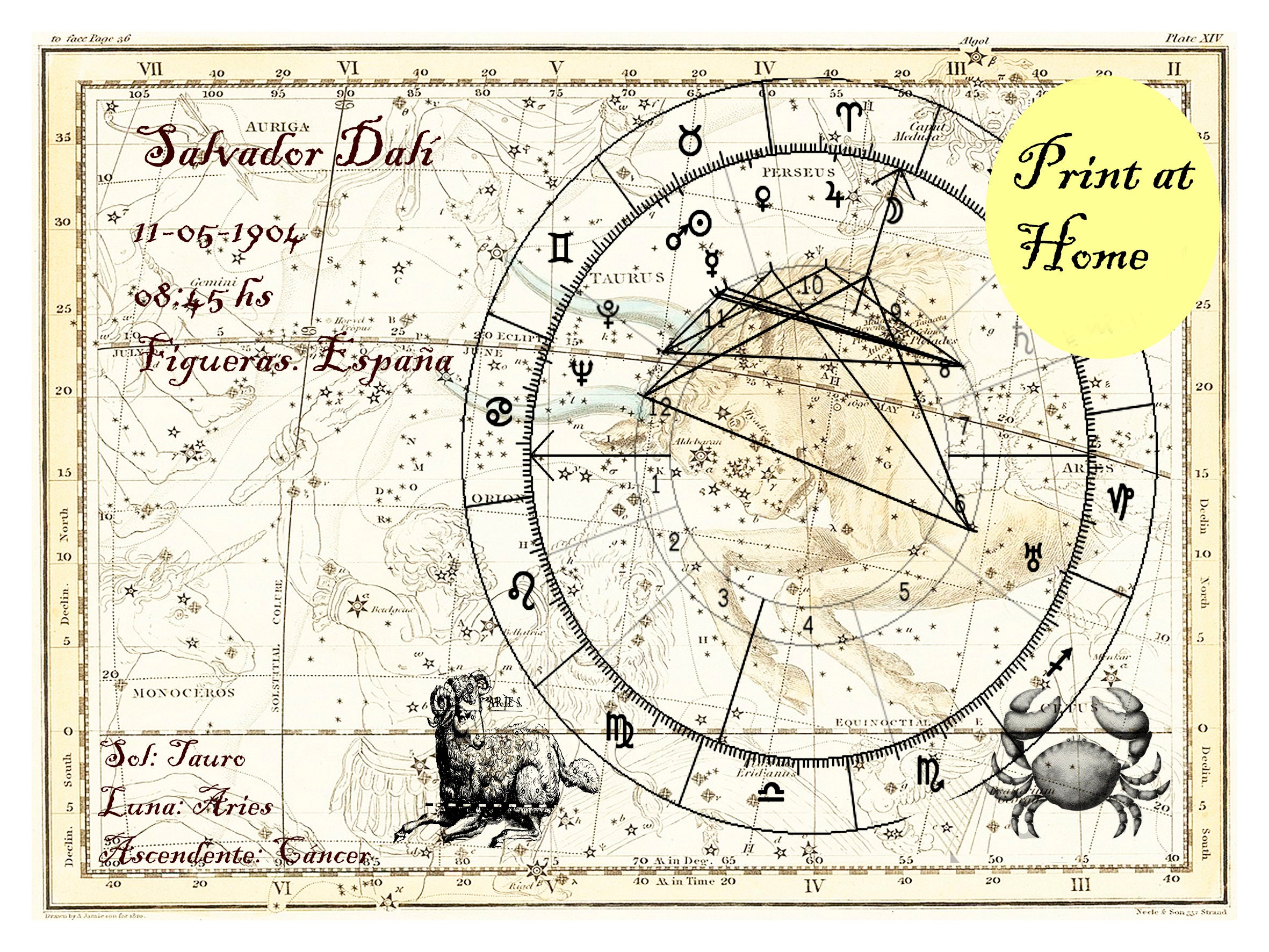 Impresion Digital de tu Carta Astral Personalizada Digital | Etsy