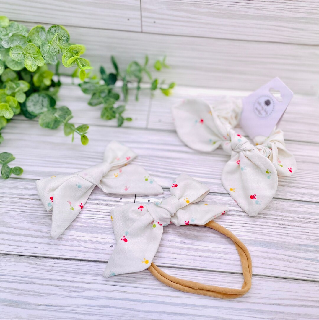 Bunny Bow- Mommy and Me Bows- Easter Scrunchie- Cotton Girl Hair Bows ...