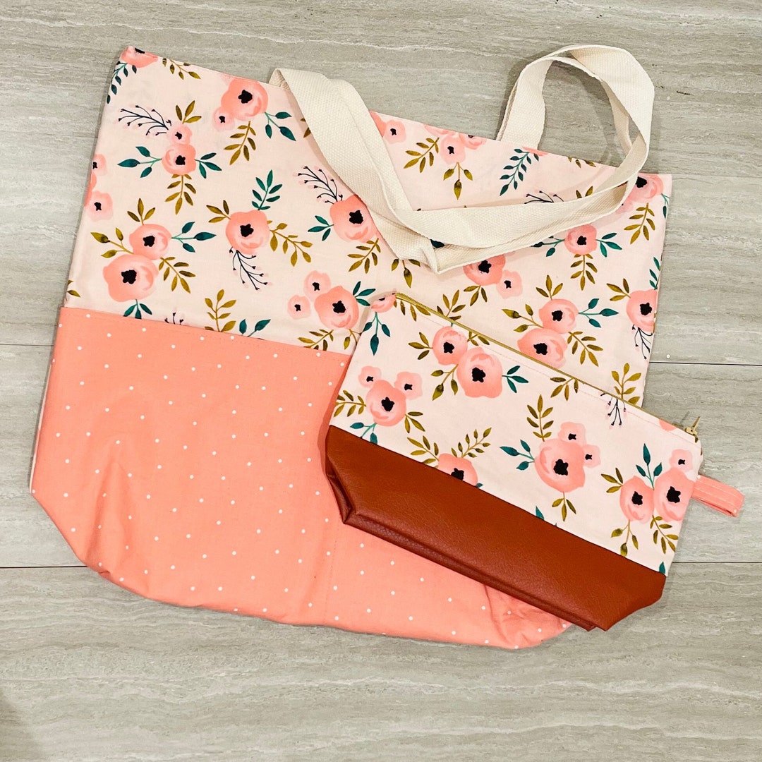 Tote With Pockets- Tote and Zipper Bag Set- Oversized Tote Bag ...