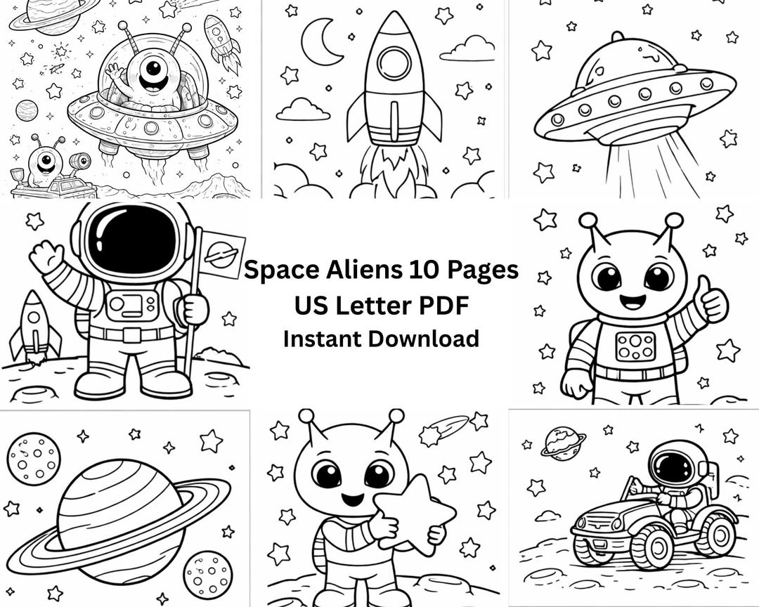 Space Coloring Pages, Aliens, Rockets, Astronauts. - Etsy