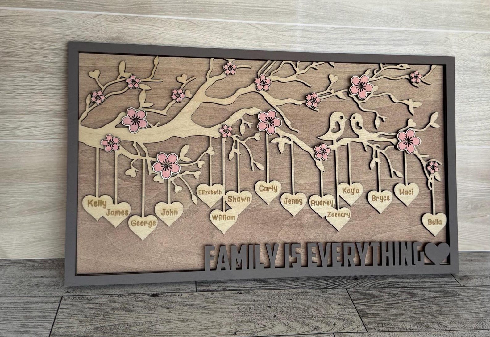 Personalized Family Tree Sign: Engraved Wooden Grandchildren Heart Tree ...