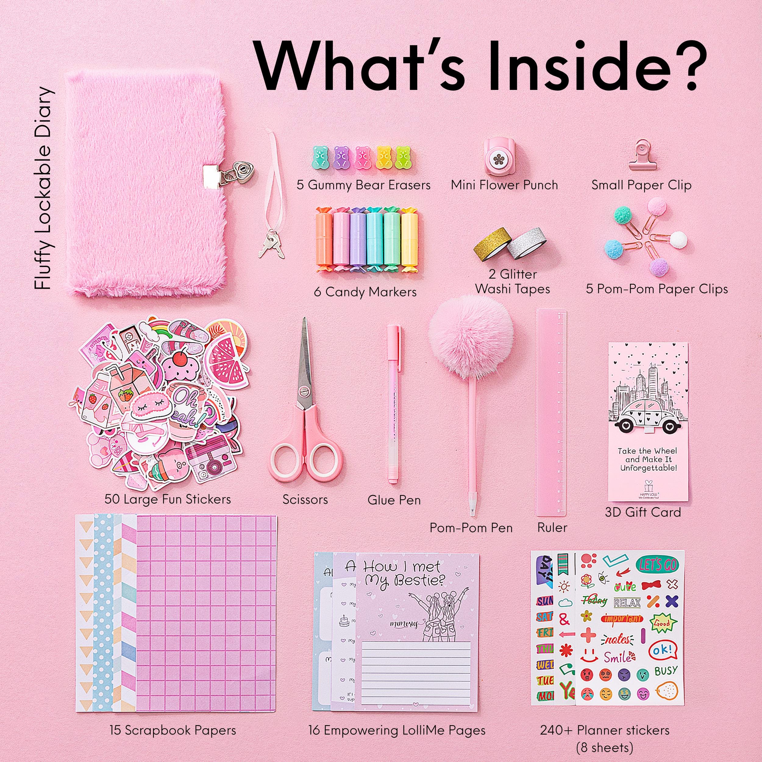 Journal Kit for Girls Pink Lockable Diary Set With Stickers Washi Tape ...