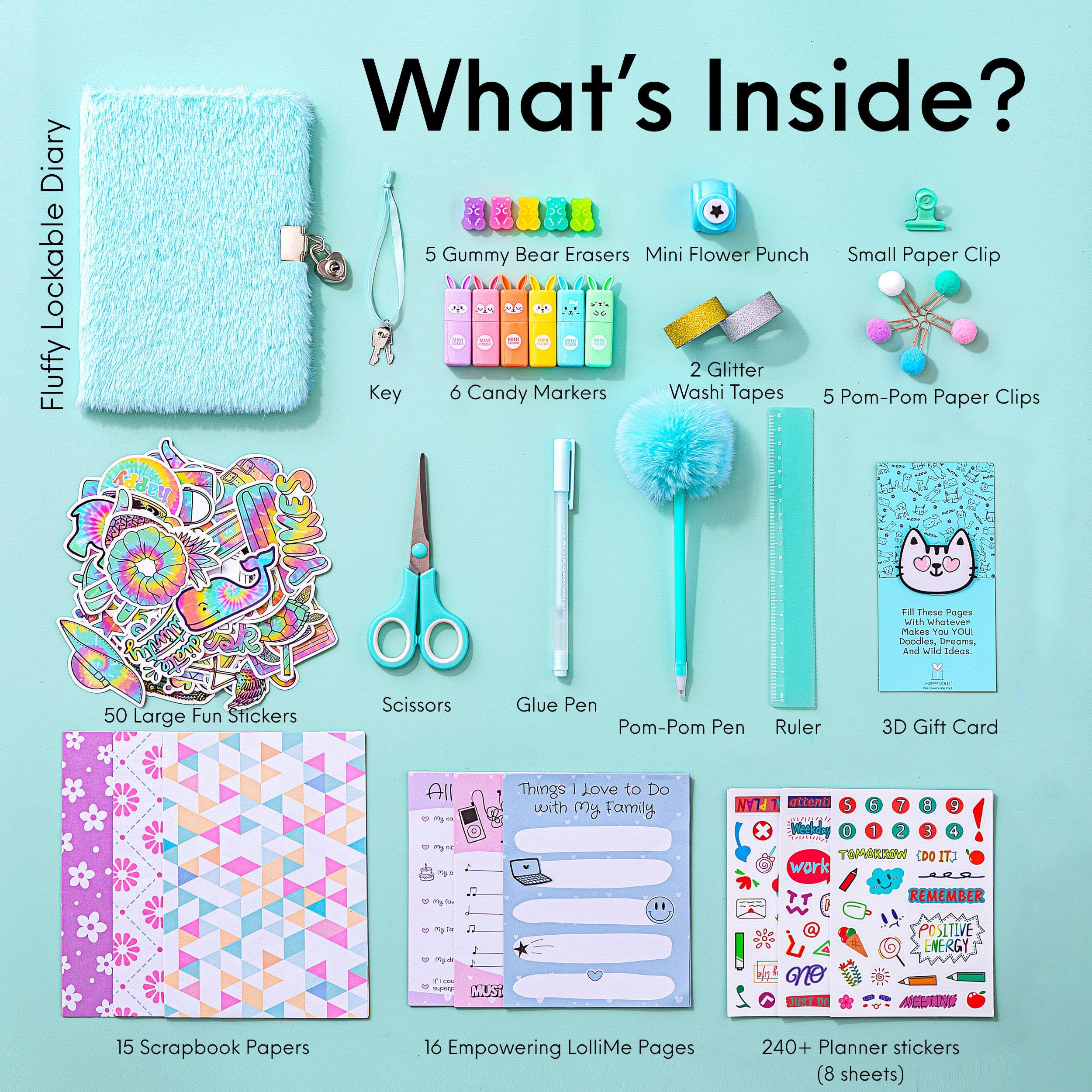Journal Kit for Girls Mint Lockable Diary Set With Stickers Washi Tape ...