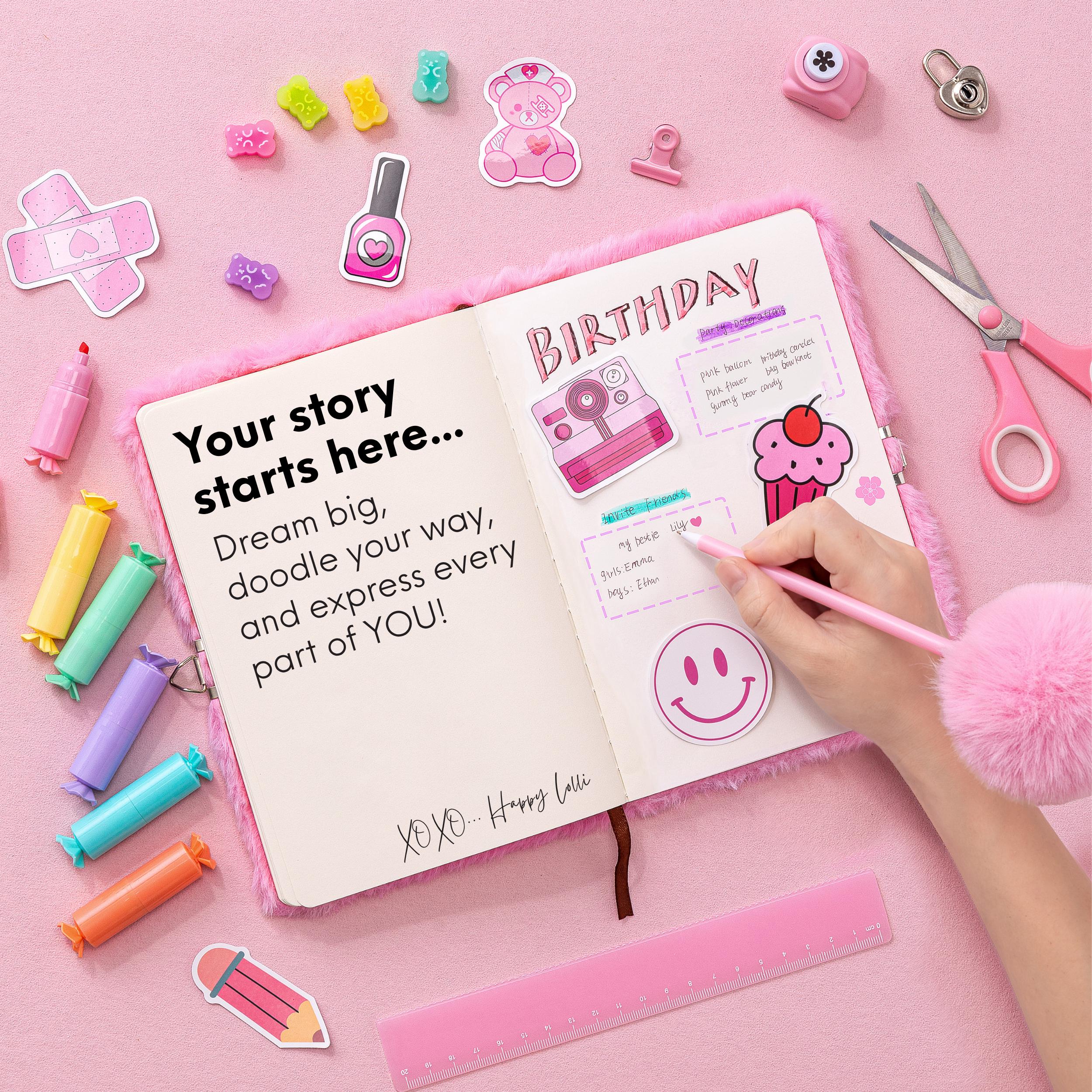 Journal Kit for Girls Pink Lockable Diary Set With Stickers Washi Tape ...