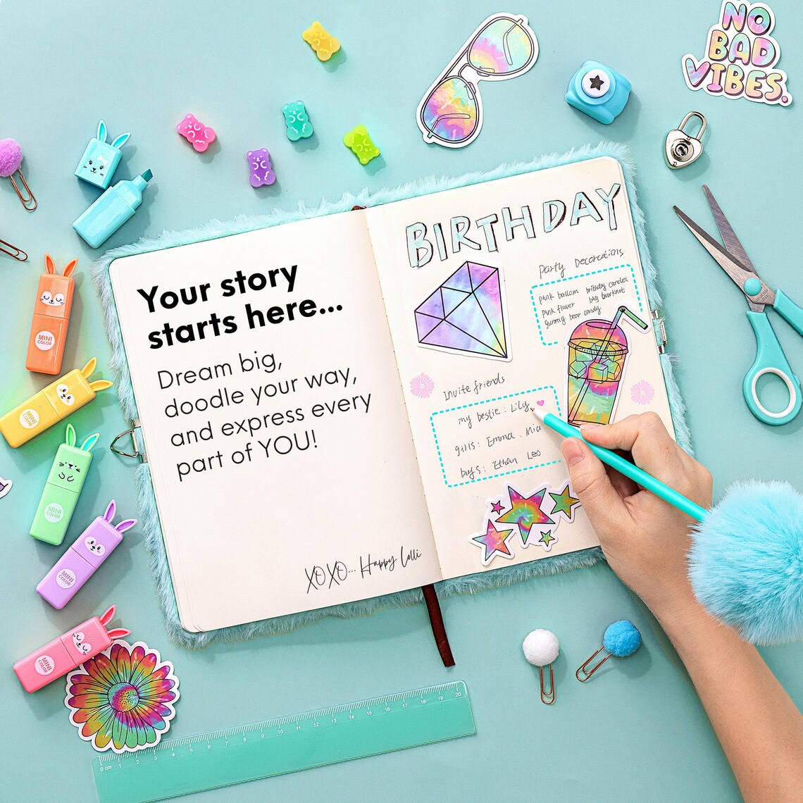 Journal Kit for Girls Mint Lockable Diary Set With Stickers Washi Tape ...