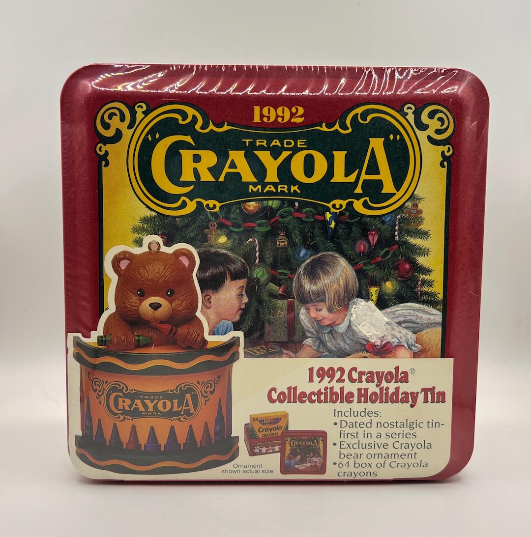 Vintage 1992 Crayola Collectible Holiday Tin With 64 Crayola Crayons ...