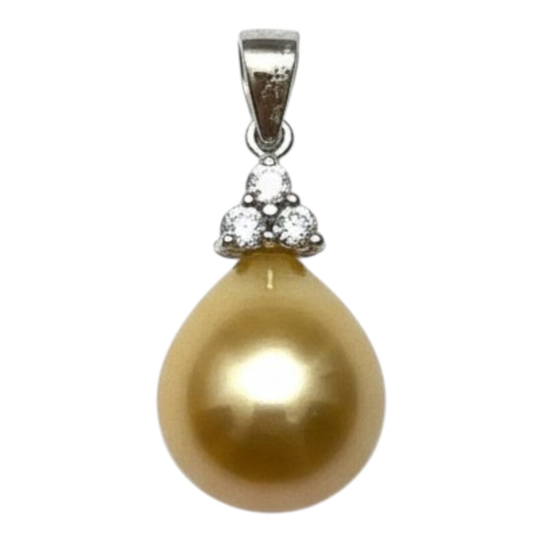 Oval Drop 10 × 11.2mm Philippines South Sea Natural Gold Pearl Pendant ...