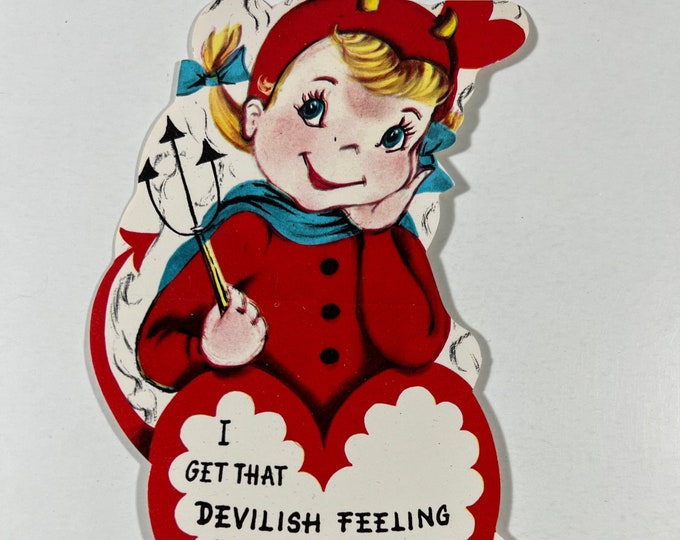 Vintage Devil Girl Valentine Greeting Card GI Get That Devilish Feeling ...
