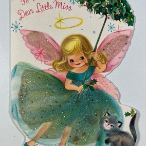 Vintage Angel Glitter Diecut Hallmark Christmas Greeting Card Angel ...