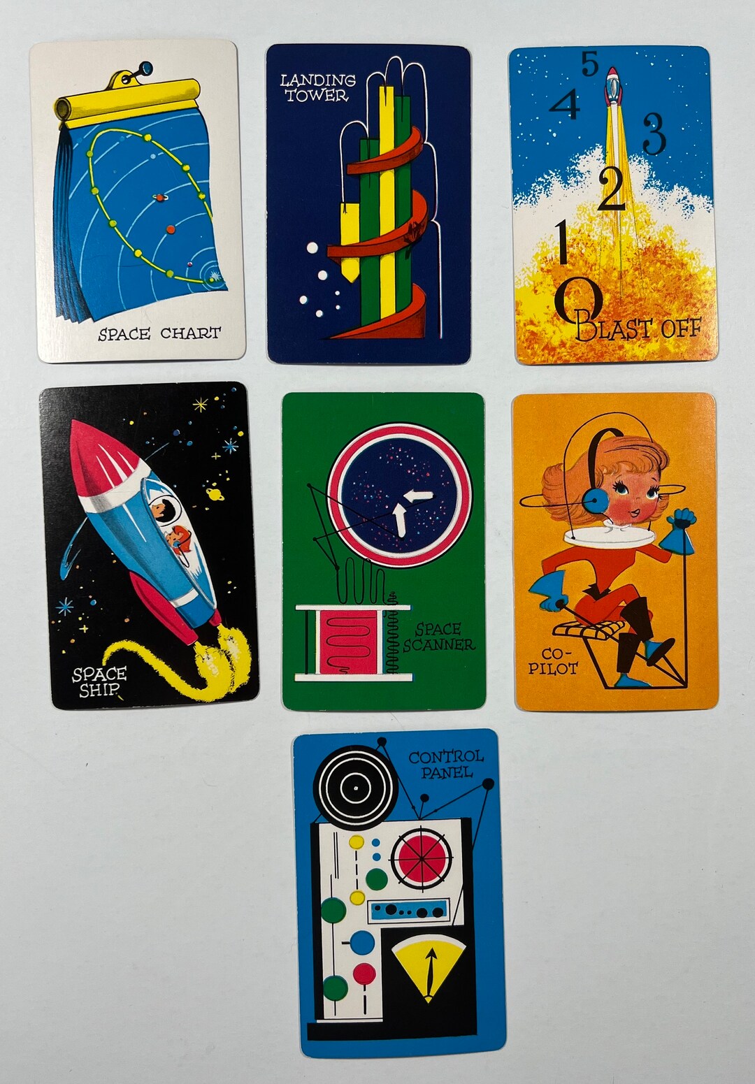Vintage Set of 7 Space Playing Cards - Control Panel, Co-pilot, Pilot ...