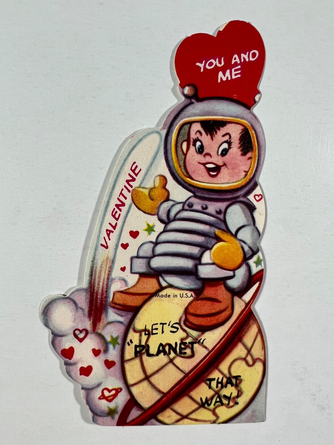 Vintage Astronaut & Planet Space Valentine Greeting Card you and Me ...