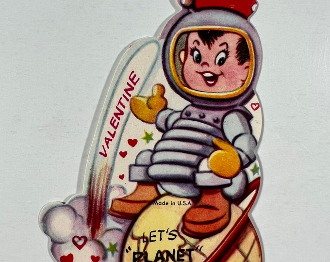 Vintage Astronaut & Planet Space Valentine Greeting Card you and Me ...