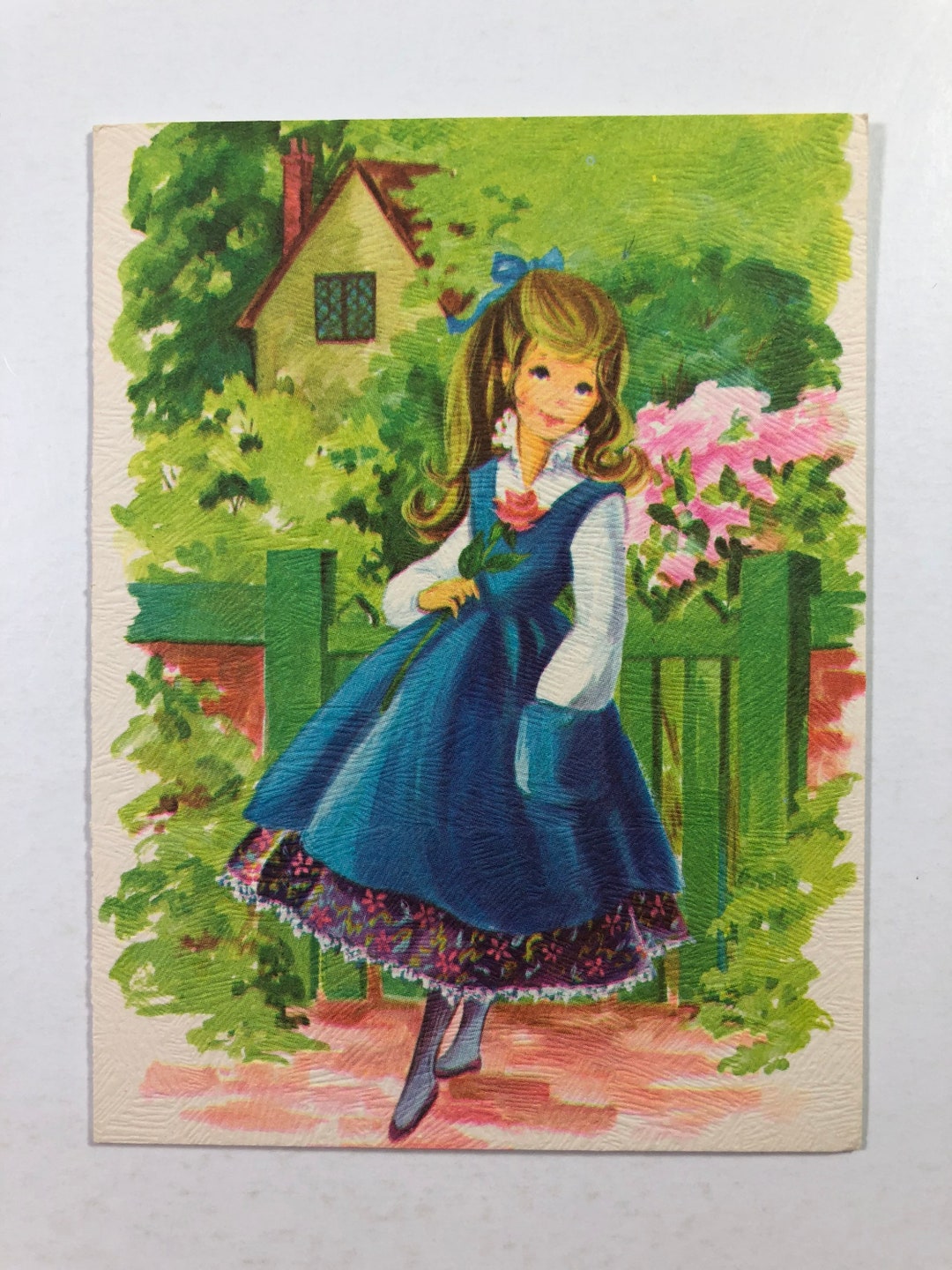 Vintage Lady Greeting Card - Pretty Lady Holding Rose, Blank Unused ...