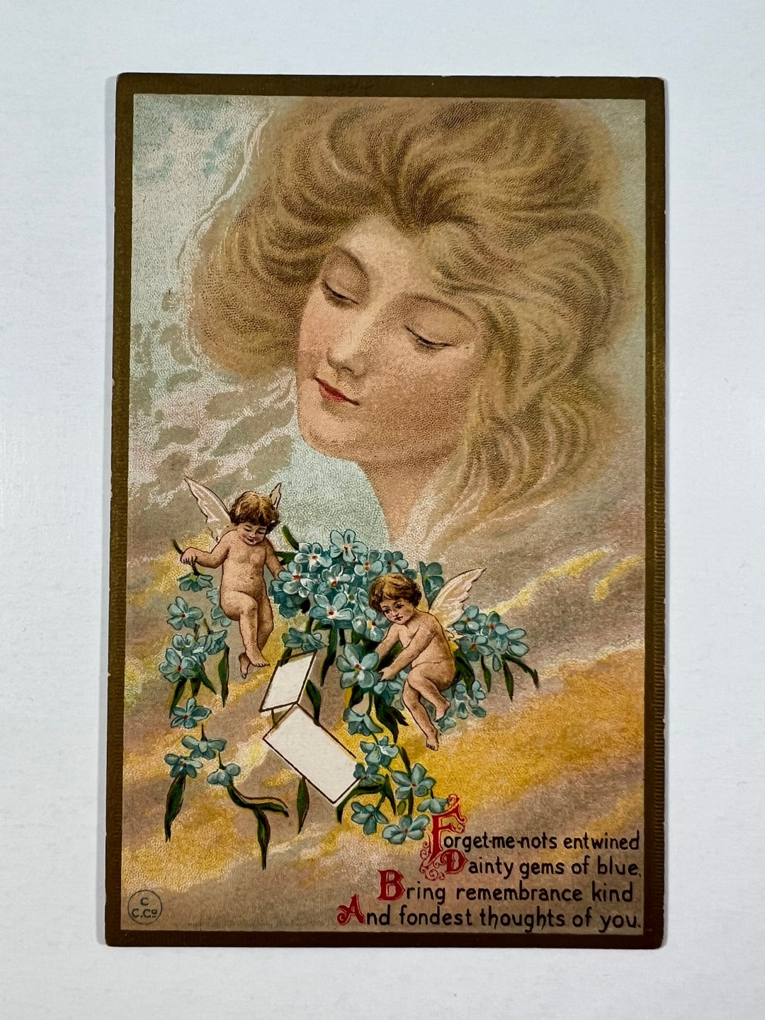 Vintage Anthropomorphic Lady & Angels Valentine Postcard - “forget Me ...