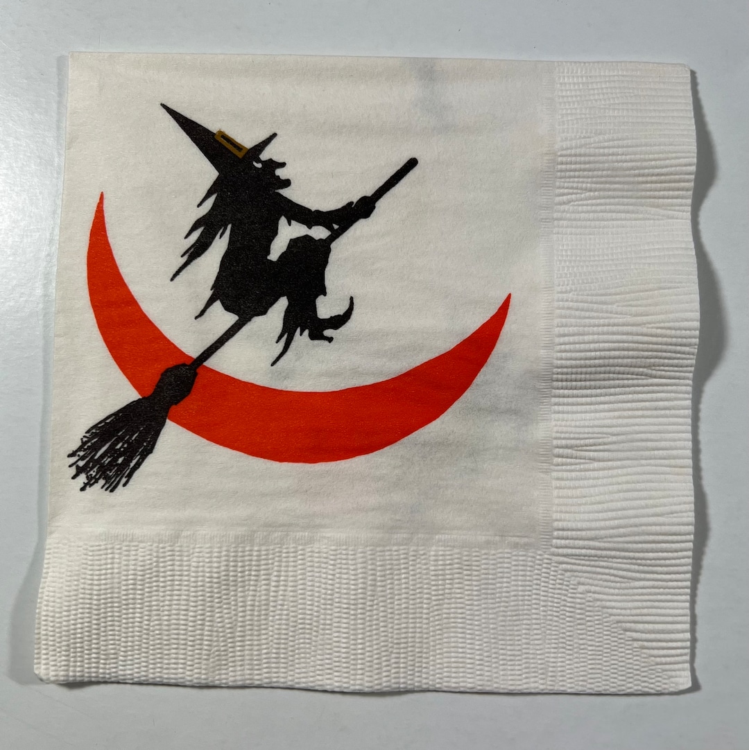 Vintage Witch Hallmark Halloween Paper Napkin - Witch Flying on Broom ...
