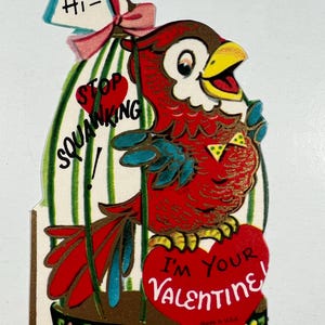 Vintage Parrot Valentine Greeting Card - Parrot Bird in Cage, “stop ...