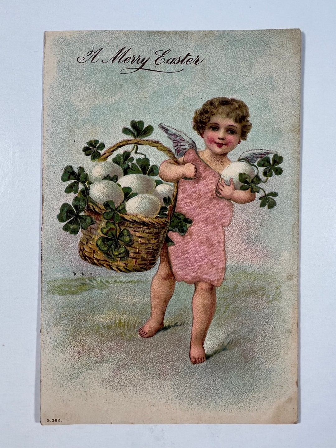 Vintage Angel Easter Postcard - Angel Holding Basket of Eggs and ...