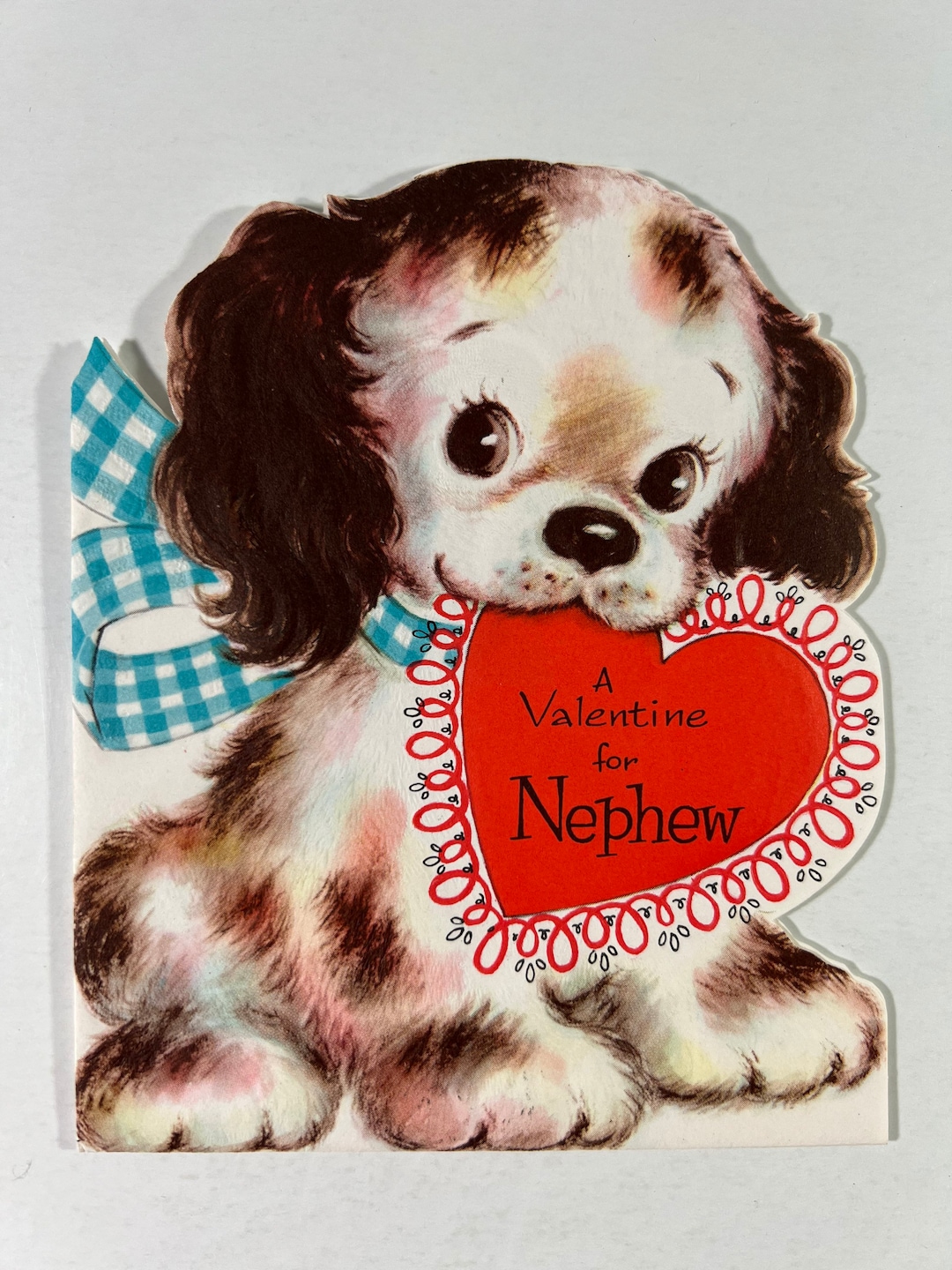 Vintage Dog Valentine Greeting Card Puppy Dog Wearing Blue Bow Holding ...
