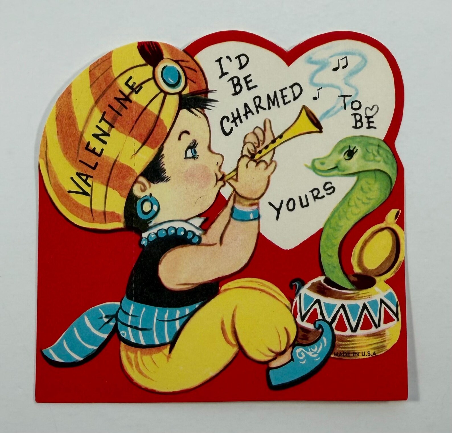 Vintage Snake Charmer Valentine Greeting Card - “i’d Be Charmed to Be ...