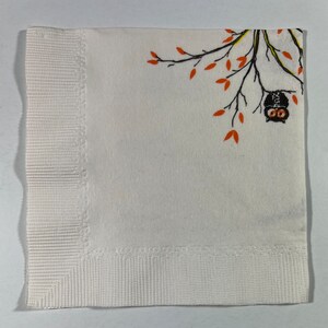 Vintage Owl Halloween Paper Napkin - Owls Sitting on Tree Branch, JOL ...