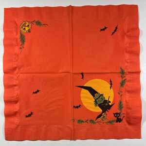 Vintage Witch Halloween Paper Napkin Witch With Broom, Black Kitty Cat ...