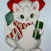 Vintage Cat Rust Craft Christmas Greeting Card White Kitty Cat Holding ...