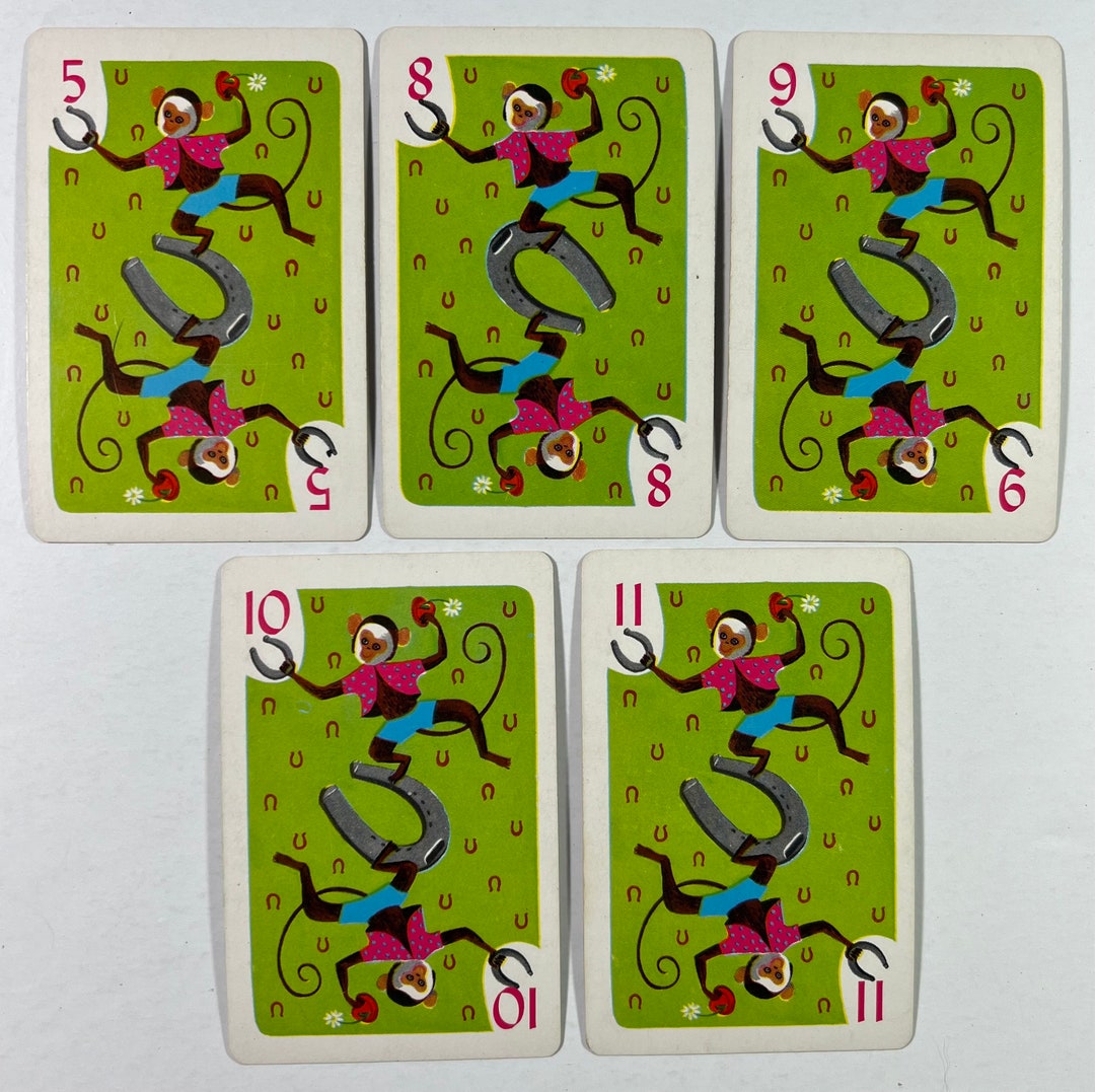 Vintage Set of 5 Monkey Playing Cards - Monkeys Holding Apples ...