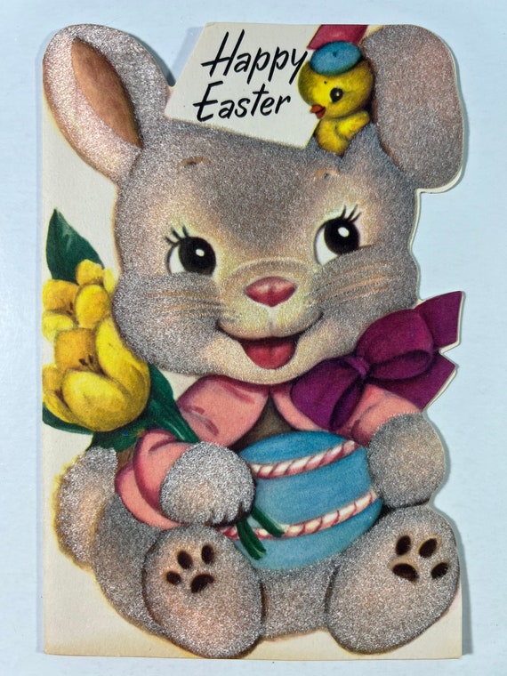 Vintage Bunny & Chick Rust Craft Easter Greeting Card Chick | Etsy