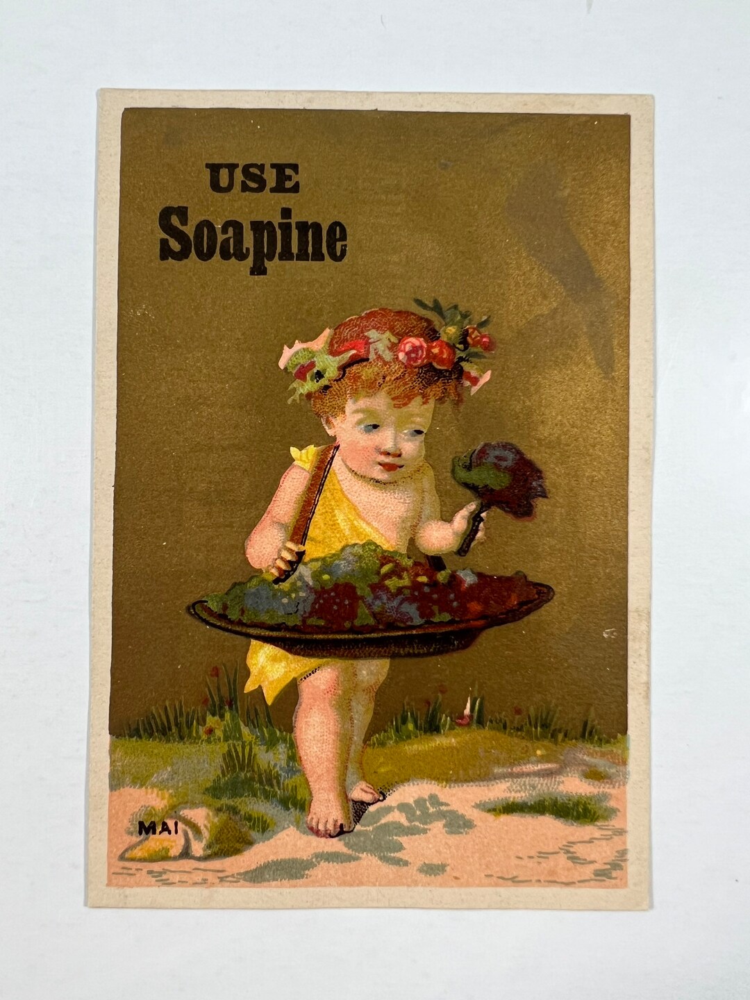 Victorian Girl Advertising Trade Card - Girl Holding Flowers, Soapine ...
