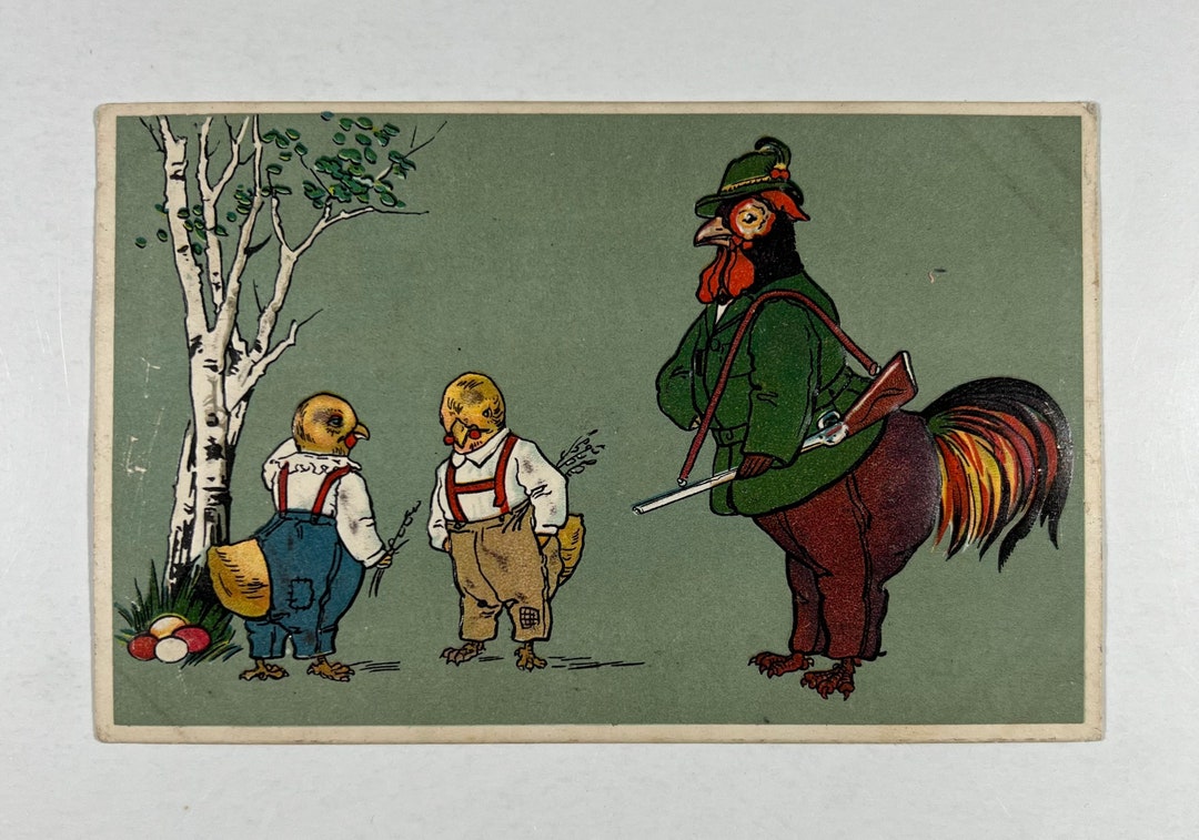 Vintage Anthropomorphic Chick & Rooster Easter Postcard - Chicks and ...