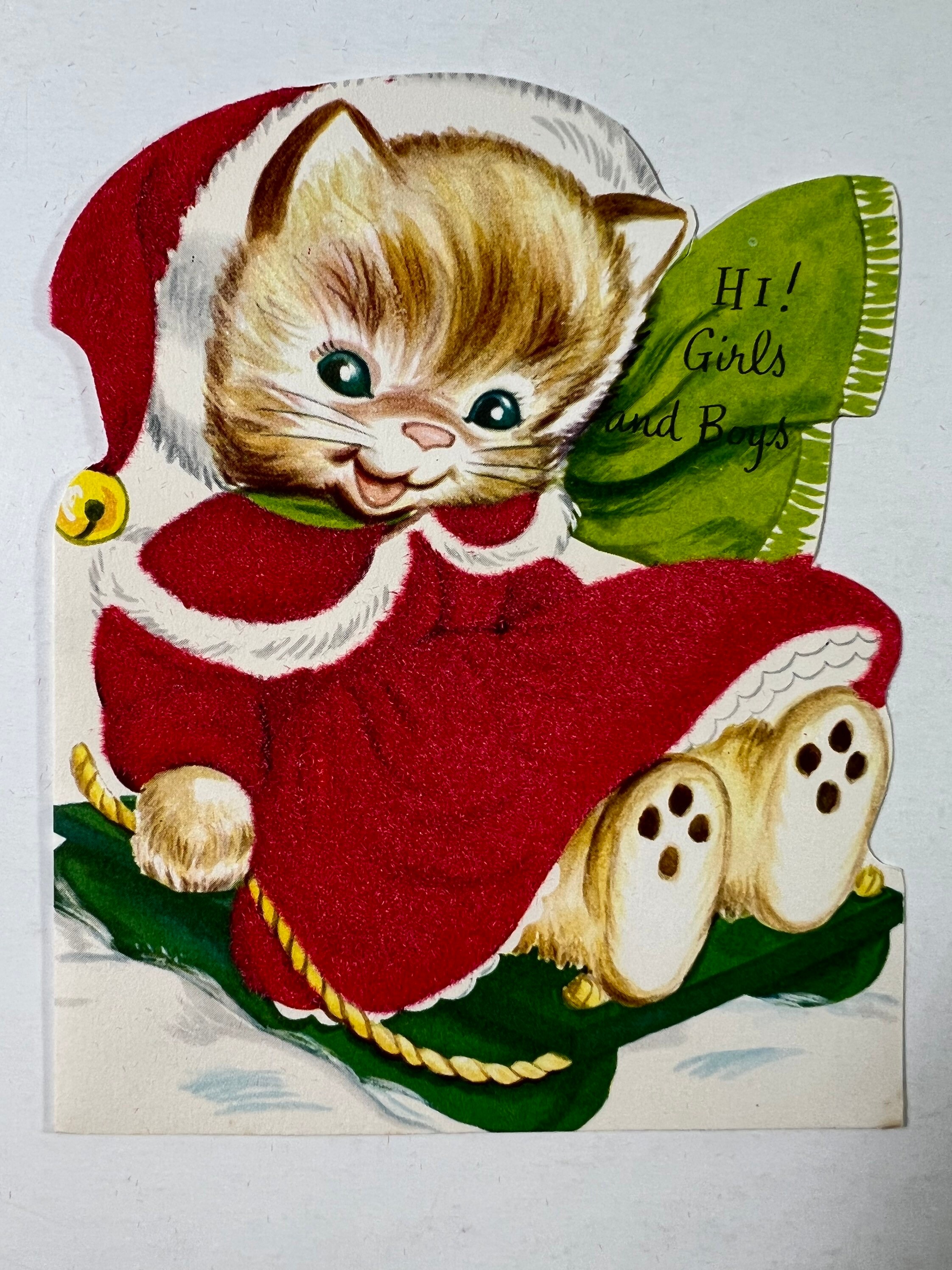 Vintage Cat Whitman Christmas Greeting Card - Kitty Cat Wearing Santa ...