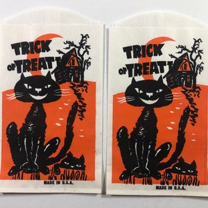 Vintage Set of 2 Cat Halloween Trick or Treat Bags - Black Cat, House ...