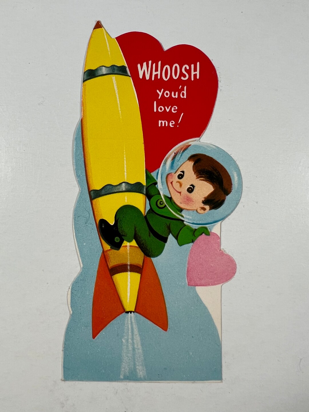 Vintage Astronaut on Rocket Space Valentine Greeting Card whoosh Youd ...