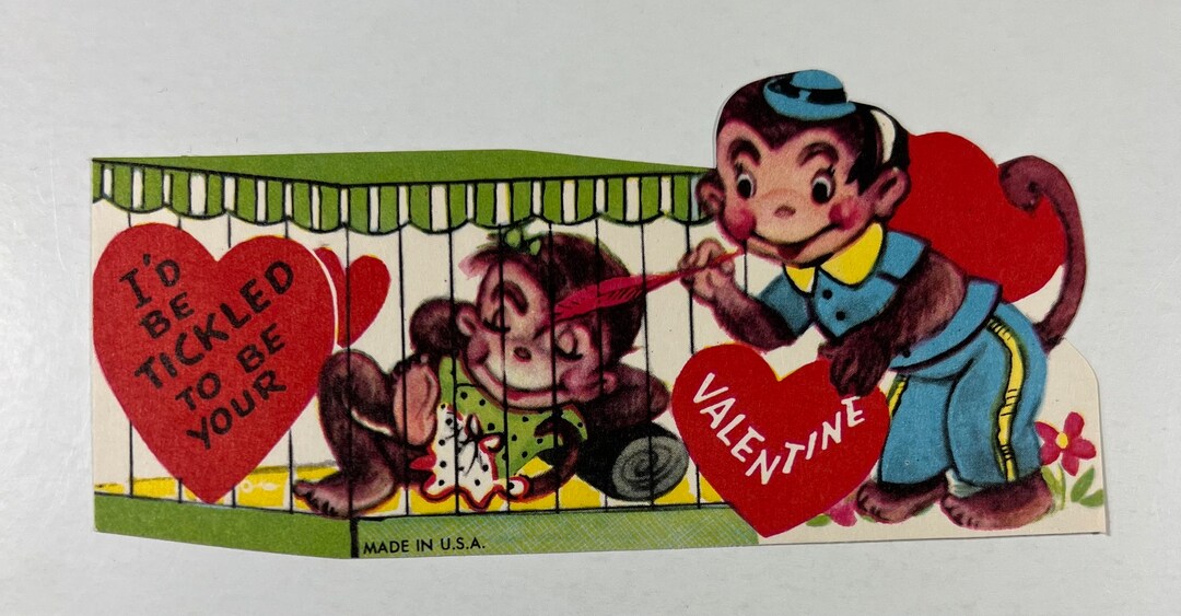 Vintage Monkey Valentine Greeting Card - “i’d Be Tickled to Be Your ...