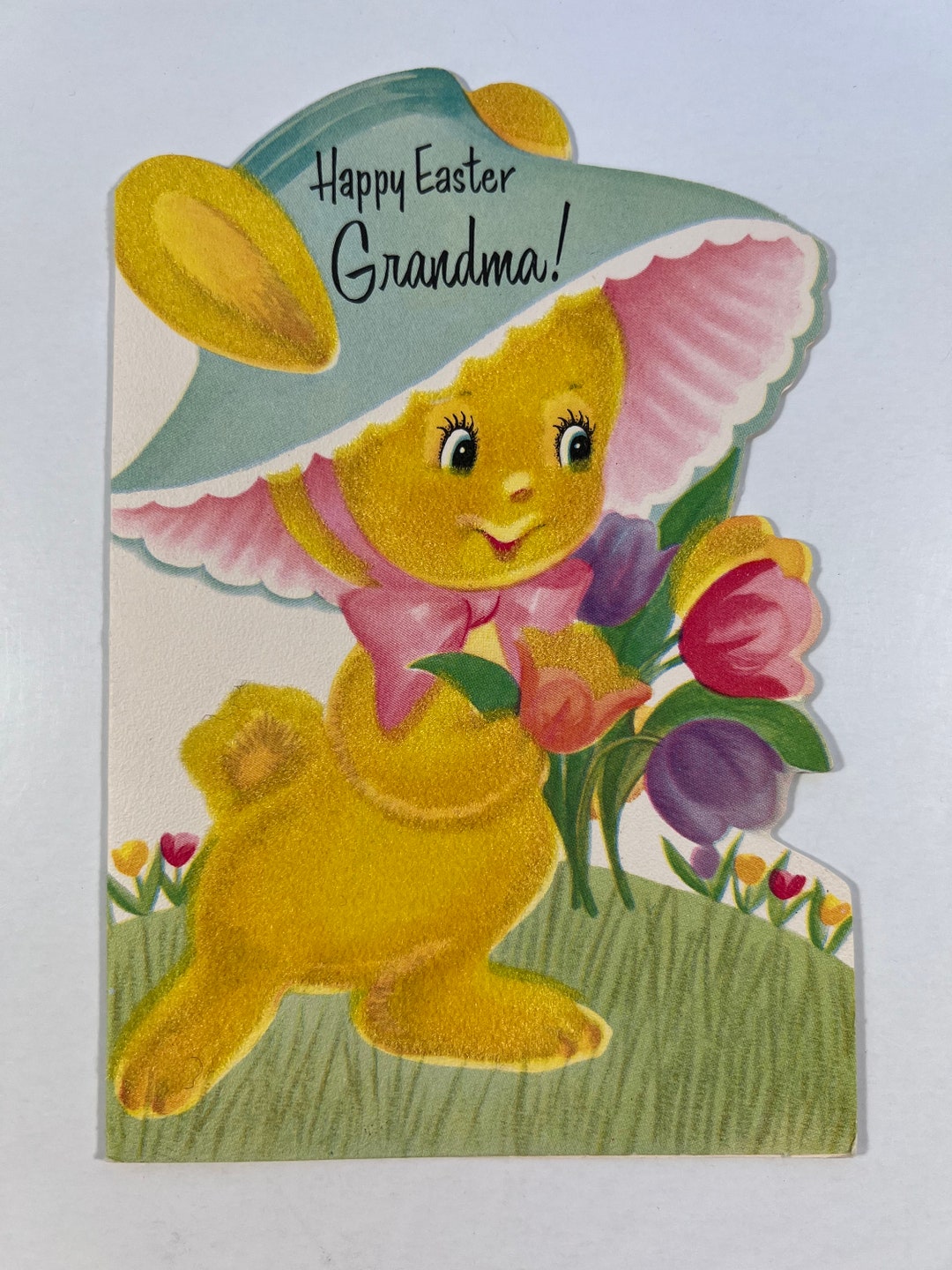 Vintage Bunny Rust Craft Easter Greeting Card - Bunny Holding Flowers ...